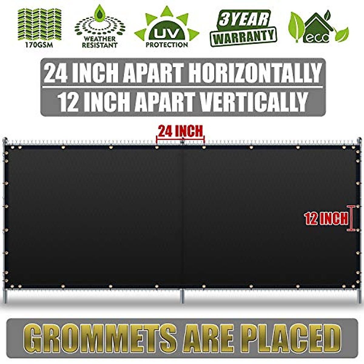 ShadeMart 8' x 50' Black Fence Privacy Screen Windscreen Shade Fabric Cloth HDPE, 90% Visibility Blockage, with Grommets, Heavy Duty Commercial Grade, Cable Zip Ties Included (We Customize Size)