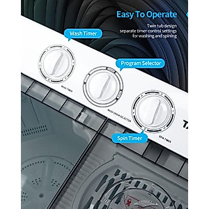 TABU 21Ibs Portable Washing Machine, Compact Washer Machine, Mini Washing Machine, Twin Tub Washer and Spiner, Ideal for Dorms, Apartments, RVs, Camping etc (White & BGrey)