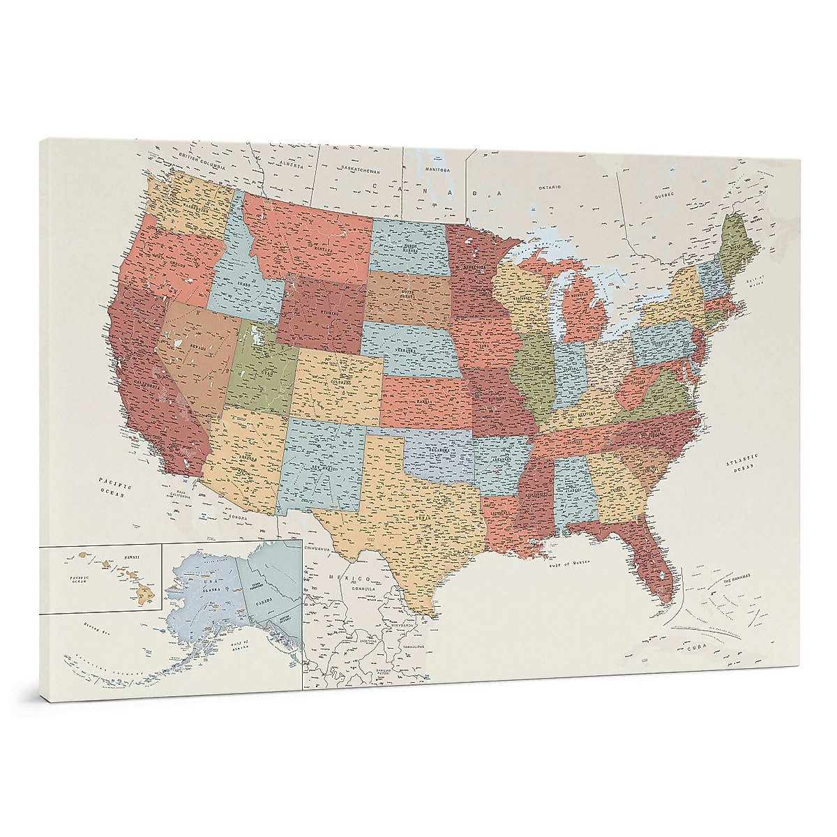 Push Pin USA Map - Detailed Map of United States with Pins - Canvas Pinboard Map - Mark Traveled Places in America - Personalizable (Large (47,2x31,5 in / 120x80 cm), Colorful)