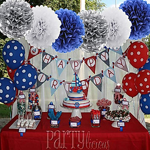 HEARTFEEL 12pcs 10 inch 8inch Navy Blue Silver White Outdoor Decoration Tissue Paper Pom Poms Party Balls Wedding Christmas Xmas Decoration Party Girl Decorations Graduation Bachelorette Celebrate