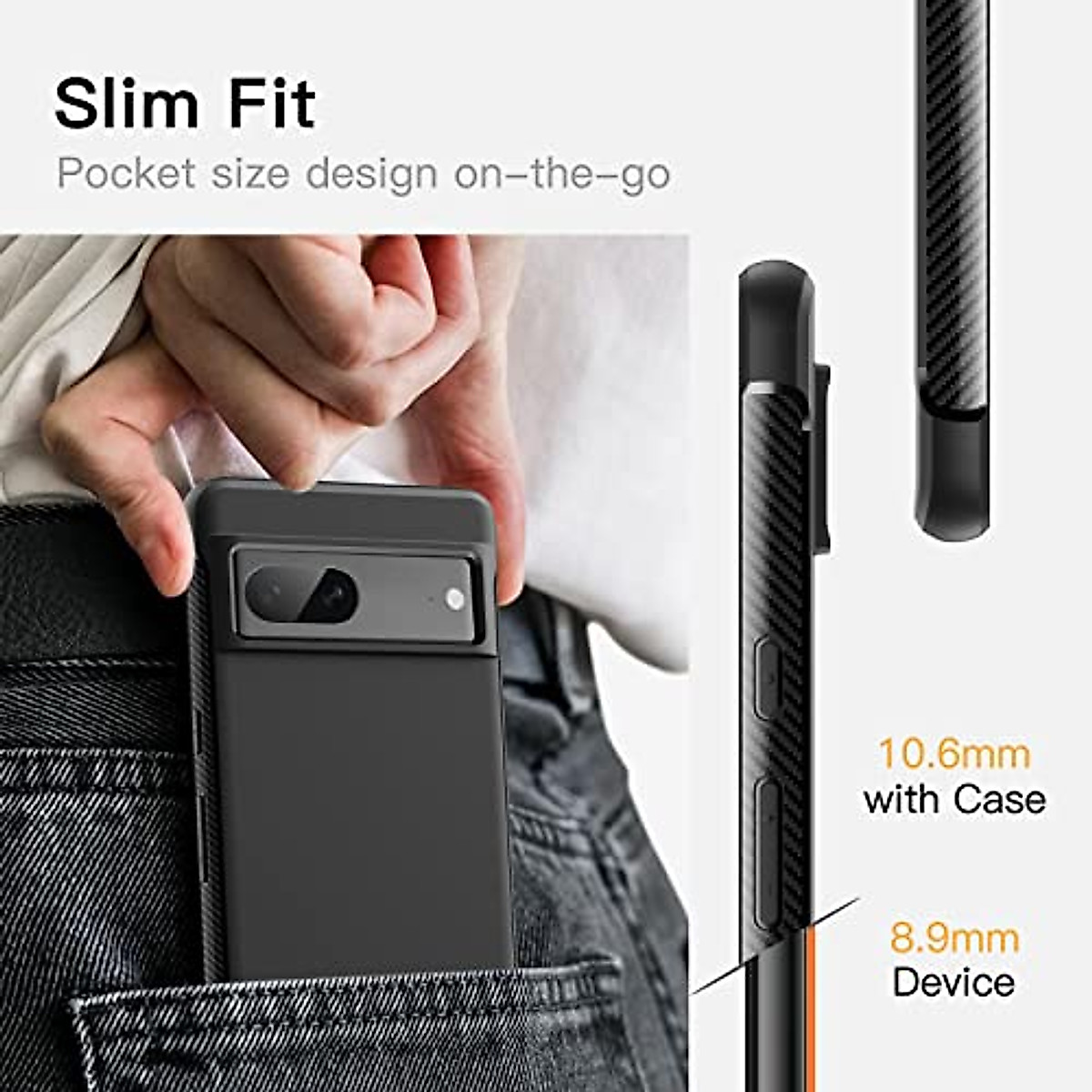 JETech Slim Fit Case for Google Pixel 7, Thin Phone Cover Matte Finish with Shock-Absorption and Carbon Fiber Design (Black)