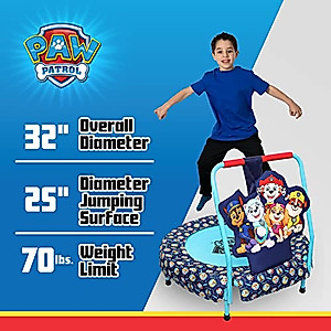 PAW Patrol Mini Trampoline, Indoor Kids Trampoline for Toddlers with Handle, Features Everest, Chase, Marshall, Skye and Rubble, Multi