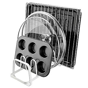 6 Compartments Pan and Pot Lid Organizer Rack Holder, white(2 Pack)