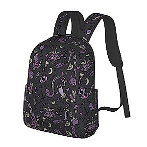 NHGFVT Purple Black Goth Spooky School Backpack for Girls Boys Student Bookbag Teens College Durable Lightweight Hiking Travel Bag