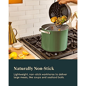 Caraway Stock Pot - 12 Qt Ceramic Coated Pot With Lid - Fee From Forever Chemicals - Large Pot for Bigger Batches - Navy