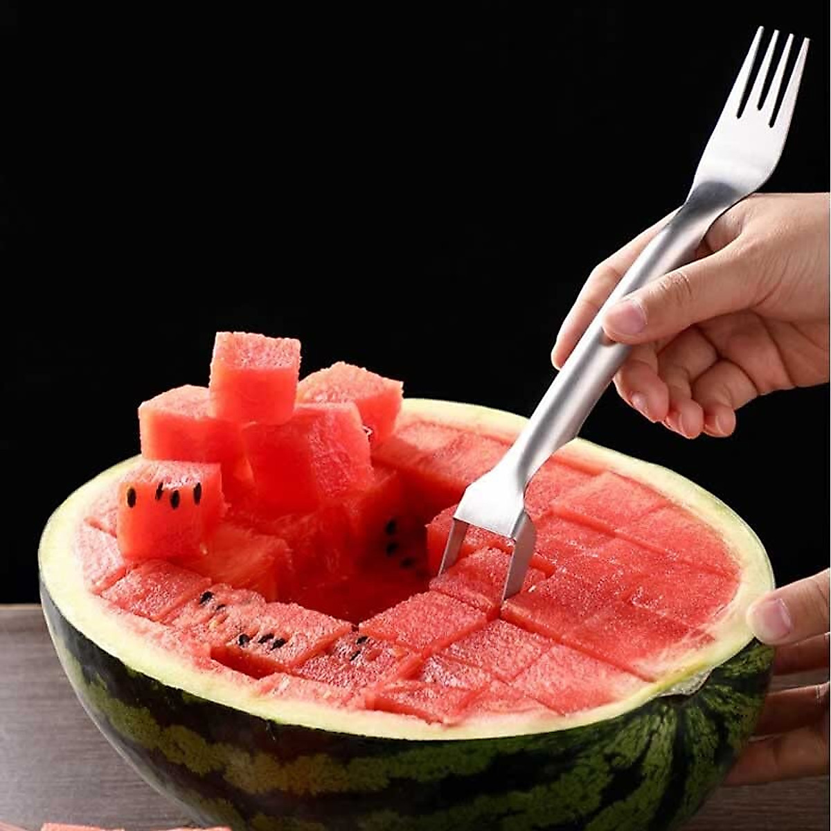 2-In-1 Watermelon Fork Slicer,2023New Watermelon Slicer Cutter Summer,Dual Head Stainless Steel Fruit Fork cubeds Knife,Family,Party,Camping(1PCS)