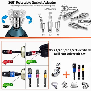 26Pcs Flexible Drill Bit Extension Set,Drill Bit Holder Extension,105° Right Angle Drill Attachmentt,1/4 3/8 1/2"Impact Driver Rotatable Socket Adapter,Bits Holder,Bendable Drill Bit Extension