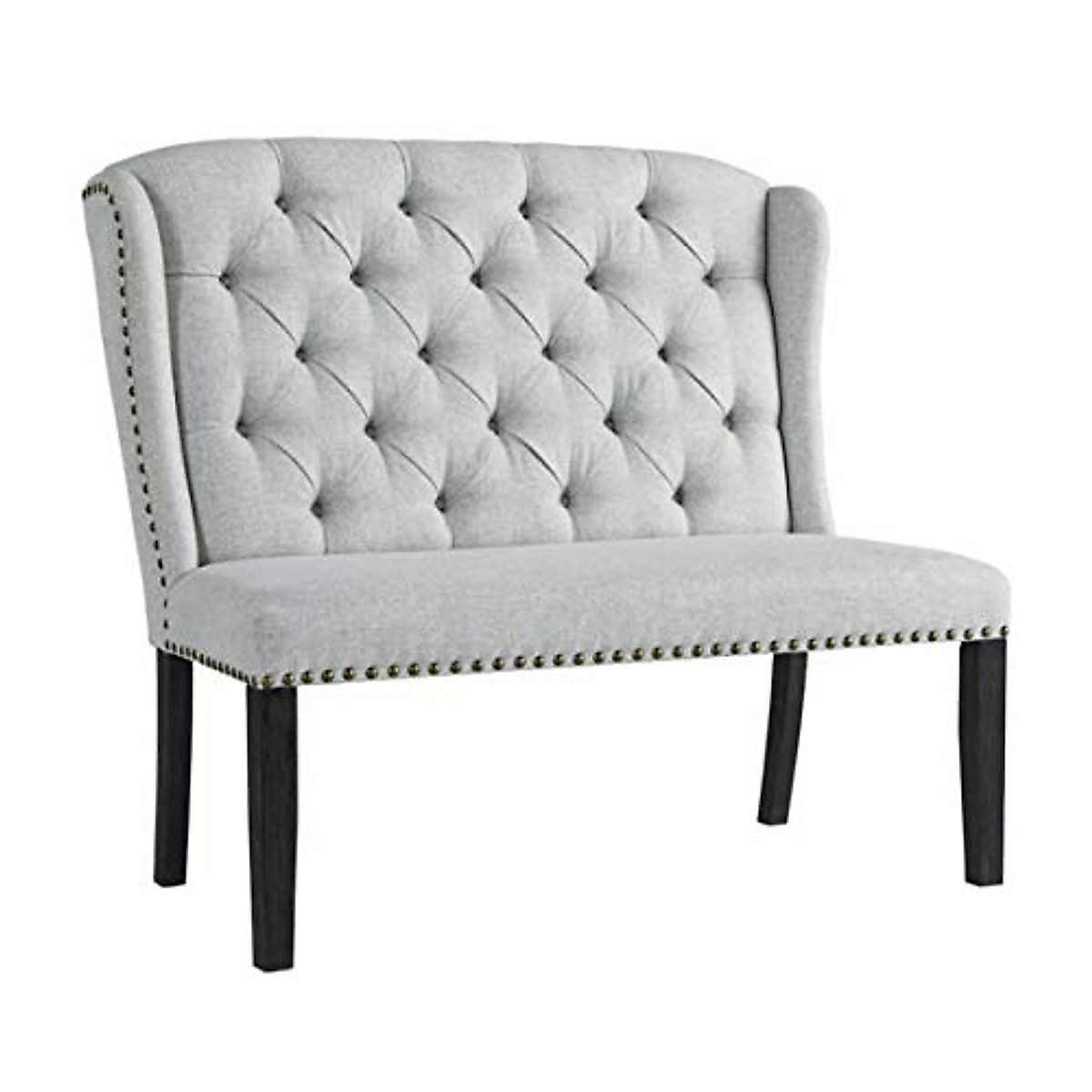 Signature Design by Ashley Jeanette Casual Tufted Back Dining Bench or Sette with Nailhead Trim, Gray