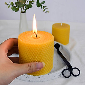 Beeswax Pillar Candles, 3x3 in Hand-Rolled Honeycomb Candle 2 Pack - Dripless and Smokeless, Approx 12 Hours Burn Time for Home Decor Party Wedding Dinner