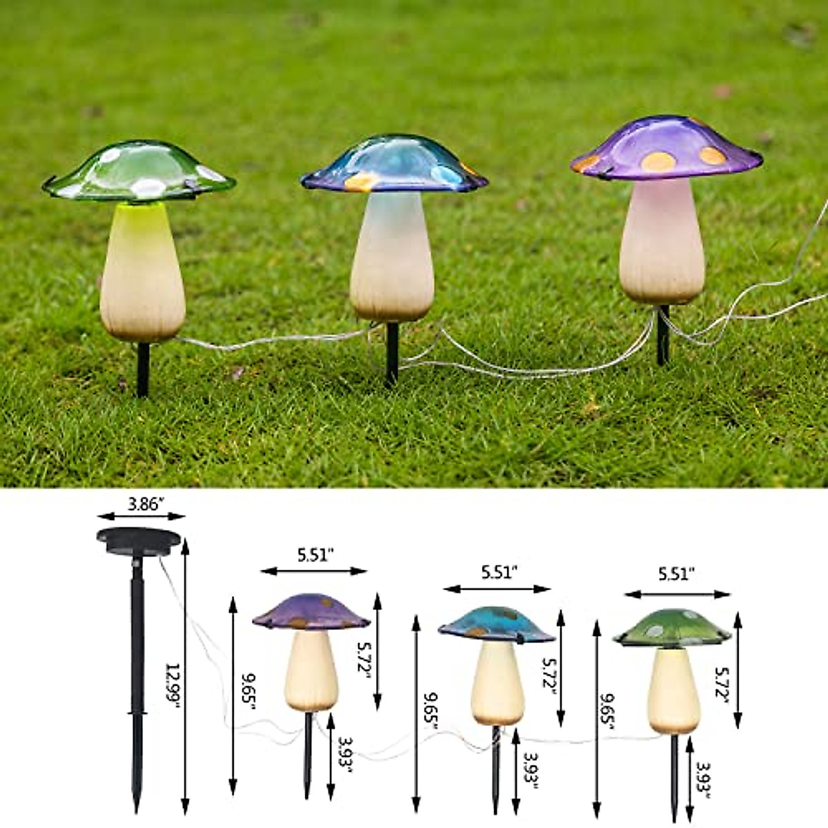 Asense 10 Inch Mushroom Solar Lights Outdoor Garden, 3 Pack Mushroom Solar Yard Decorations for Lawn Patio Courtyard