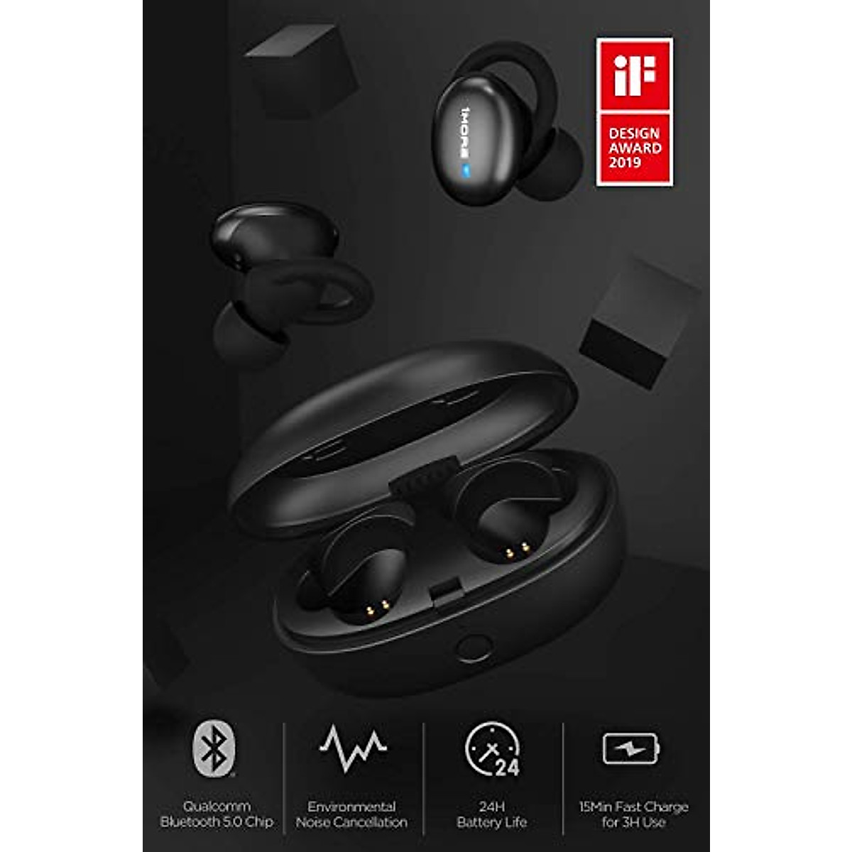 1MORE Stylish True Wireless Earbuds, Bluetooth 5.0, 24-Hour Playtime, Stereo In-Ear Headphones with Charging Case, Built-in Microphone, Alternate Pairing Mode (Renewed)