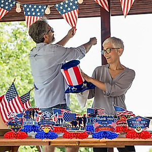 Gameza Veterans Day Party Decorations - 9PCS Veterans Day Decorations Thank You Veterans Honeycomb Centerpieces Table Decor Happy Veterans Day Patriotic Decorations Memorial Day Theme Party Supplies