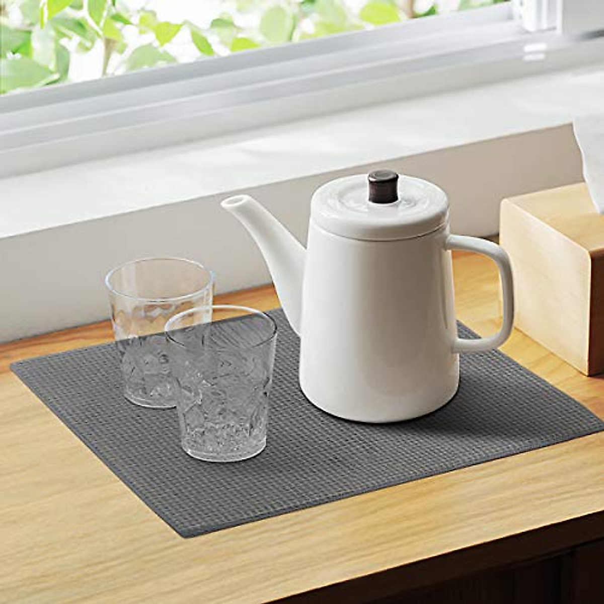 2-Packs Microfiber Dish Drying Mat for Kitchen Counter-top, Dry Pad for Dishes, Flatware, Dinnerware, Glassware, Drinkware, Serveware, Plate, Tabletop Accessories, Machine Wash (Gray, 20" x 15")