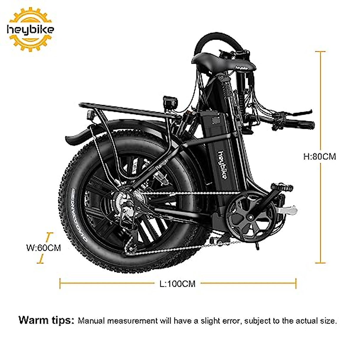 Heybike Ranger Electric Bike for Adults Foldable 20'' x 4.0 Fat Tire Step-Thru Bicycle with 500W Motor, 48V 15AH Removable Battery and Dual Shock Absorber Black