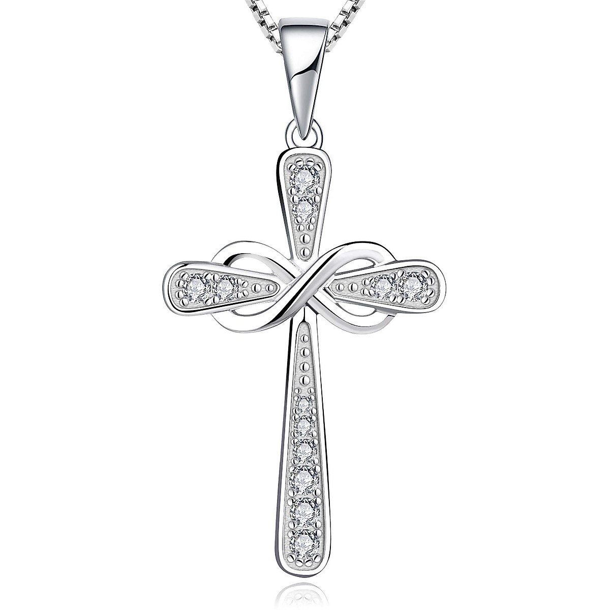 YL Women's Cross Necklace Sterling Silver Infinity Crucifix Pendant Cubic Zirconia Criss Jewelry