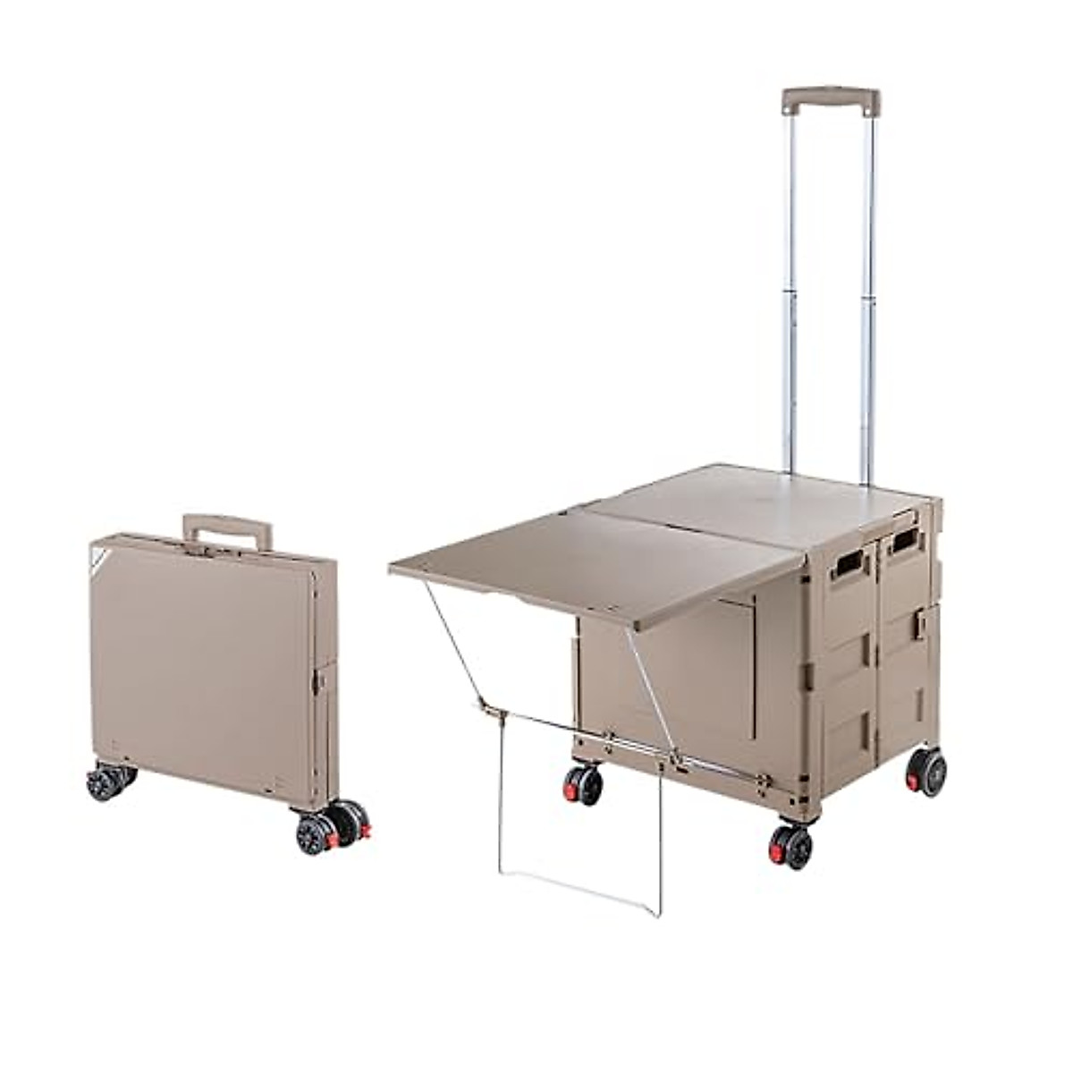 RINGGLO Collapsible Foldable Wagon Cart Outdoor Utility Wagon with Wheels, with Adjustable Push Pulling Handles,Big Wheels for Shopping, Picnic, Camping,Beige