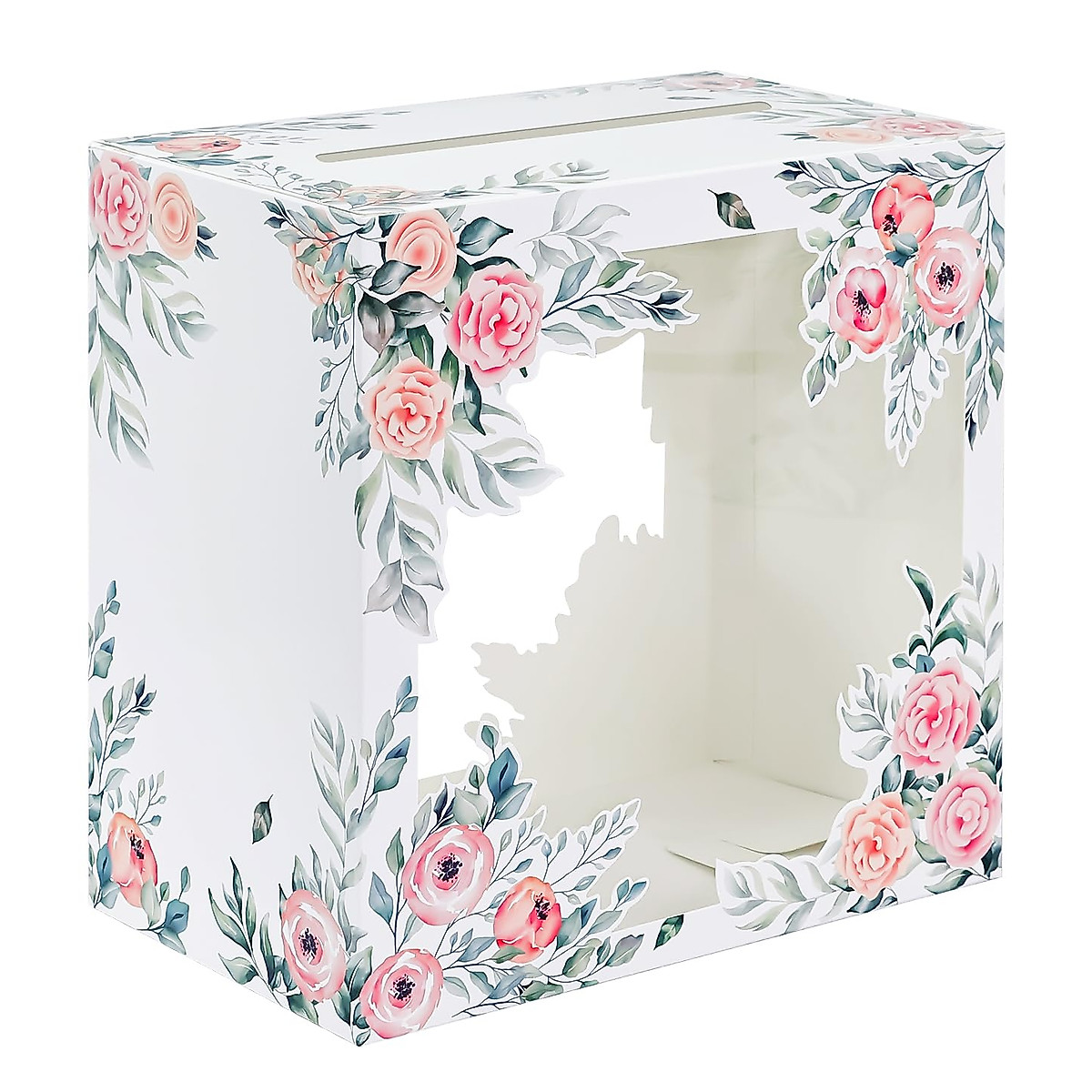 HEIPINIUYE Pink Card Box for Party Floral Gift Card Box Holder Wedding Card Box Money Box Card Box Holder for Wedding Baby Shower Bridal Shower Birthday Party Card Holder Box