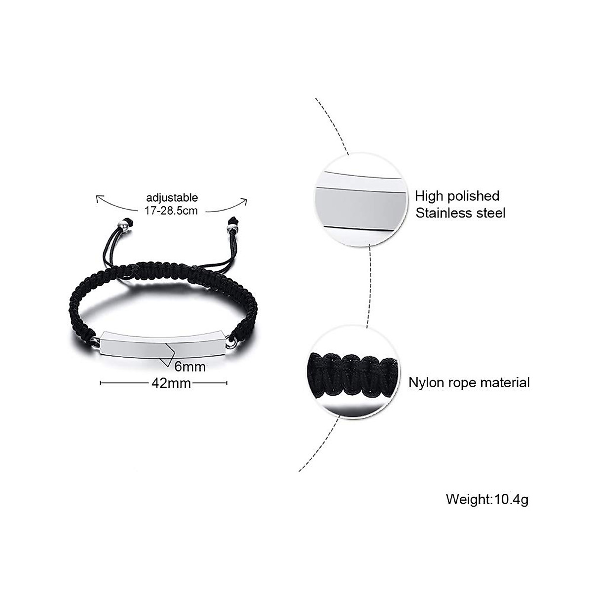 MEALGUET Personalized Customized Stainless Steel Cremation Urn Bracelet ID Bar Braided Bracelet for Ashes Holder Keepsake Locket for Women Men