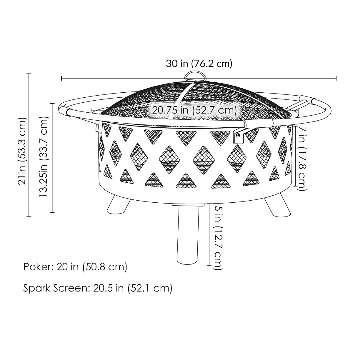 Sunnydaze Crossweave Outdoor Fire Pit - Wood-Burning Fire Pit for Outside with Spark Screen, Poker and Round Cover - 30-Inch - Bronze