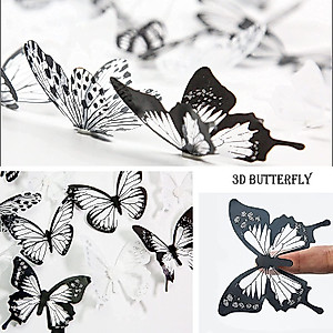 36 PCS 3D Colorful Crystal Butterfly Wall Stickers with Adhesive Art Decal Satin Paper Butterflies Baby Kids Bedroom Home DIY Decor Removable Sticker (Black and White)
