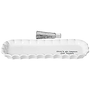 Mud Pie Bacon Serving Tray Set, White, 12" X 4.5"