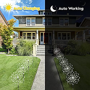 6 Pack Outdoor Solar Garden Lights, Solar Firework Lights,120 LED Waterproof Solar Lamps Decorative, Fireworks Lamp, 8 Modes Landscape Lights with Remote for Pathway Backyard Walkway Patio(Cool White)