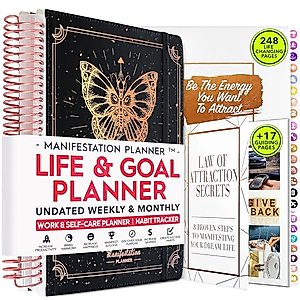 Manifestation Planner - Undated Deluxe Weekly & Monthly Life Planner to Achieve Your Goals. A 12 Month Journey to Increase Productivity, Organizer & Gratitude Journal and Stickers