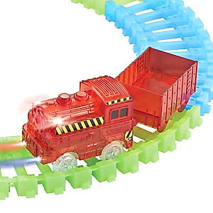 VINSOO Cars (2-Pack) Track Train Replacement Only, Multi-Color Light Up Flashing LED Glow in The Dark Trains Accessories Compatible with Most Tracks