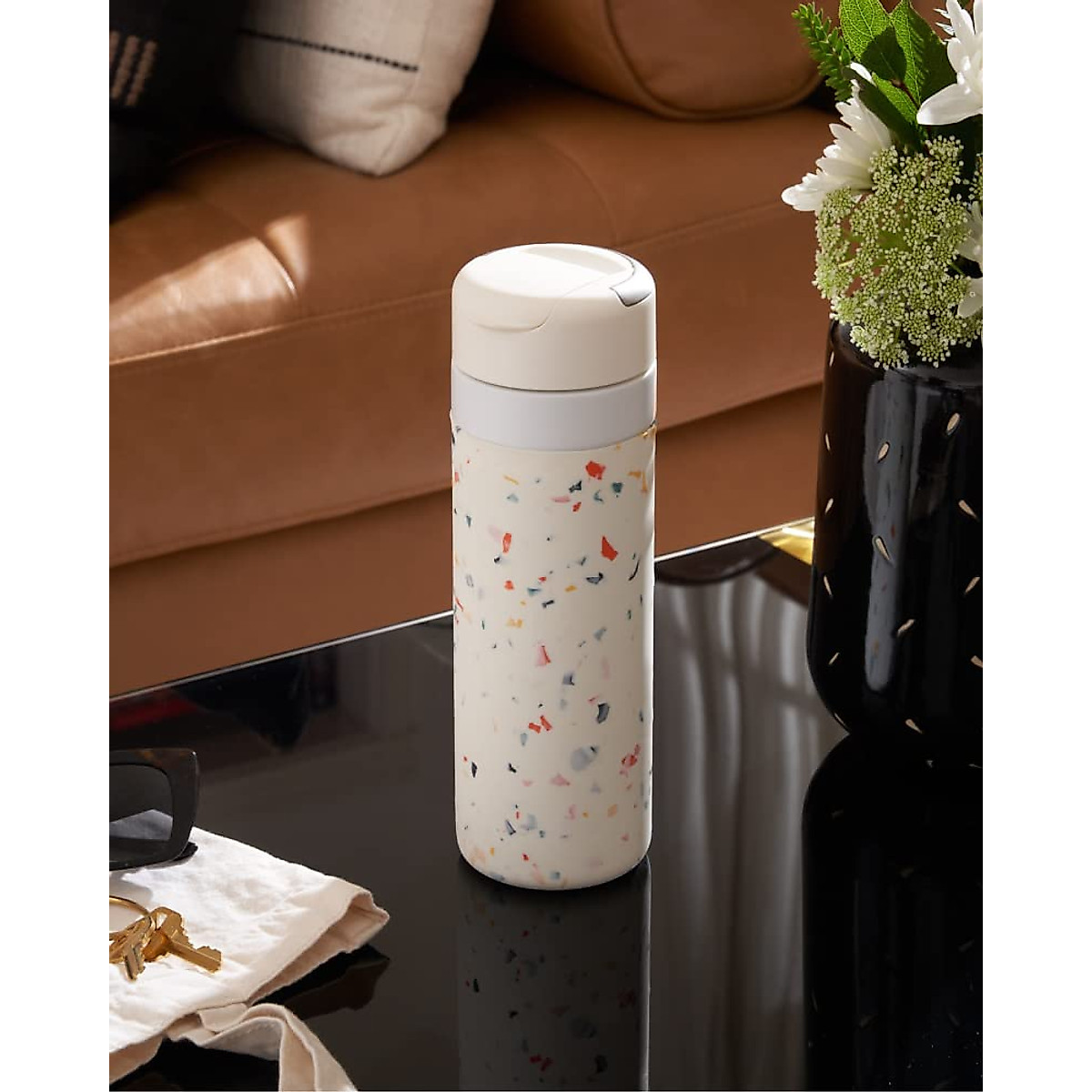 W&P Porter Drink Through Lid for Insulated Water Bottles, Leak-Proof, Carrying Handle, BPA Free, Cream