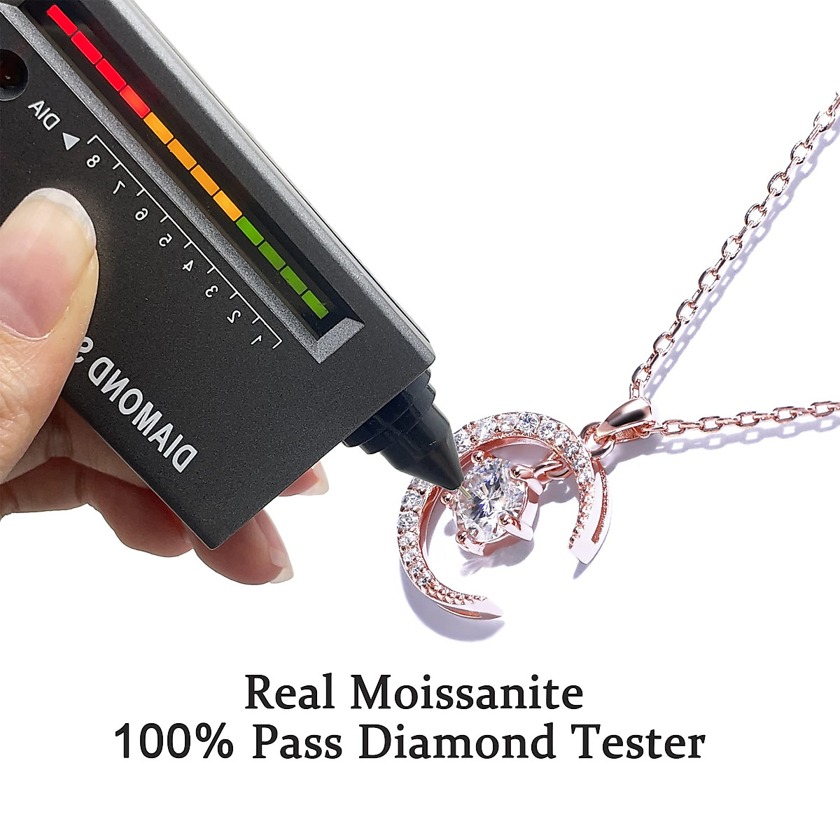 TIANYU GEMS 0.5 Ct Moissanite Necklace For Women Star and Moon Pendant Necklace S925 Sterling Silver Rose Gold Plated with GRA Certificate DF VVS Color Moissanite Necklace Chain 16+2 Inch