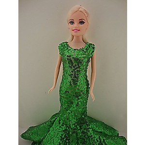 Awe Inspiring Green Sequined Mermaid Gown Made to Fit Barbie Doll