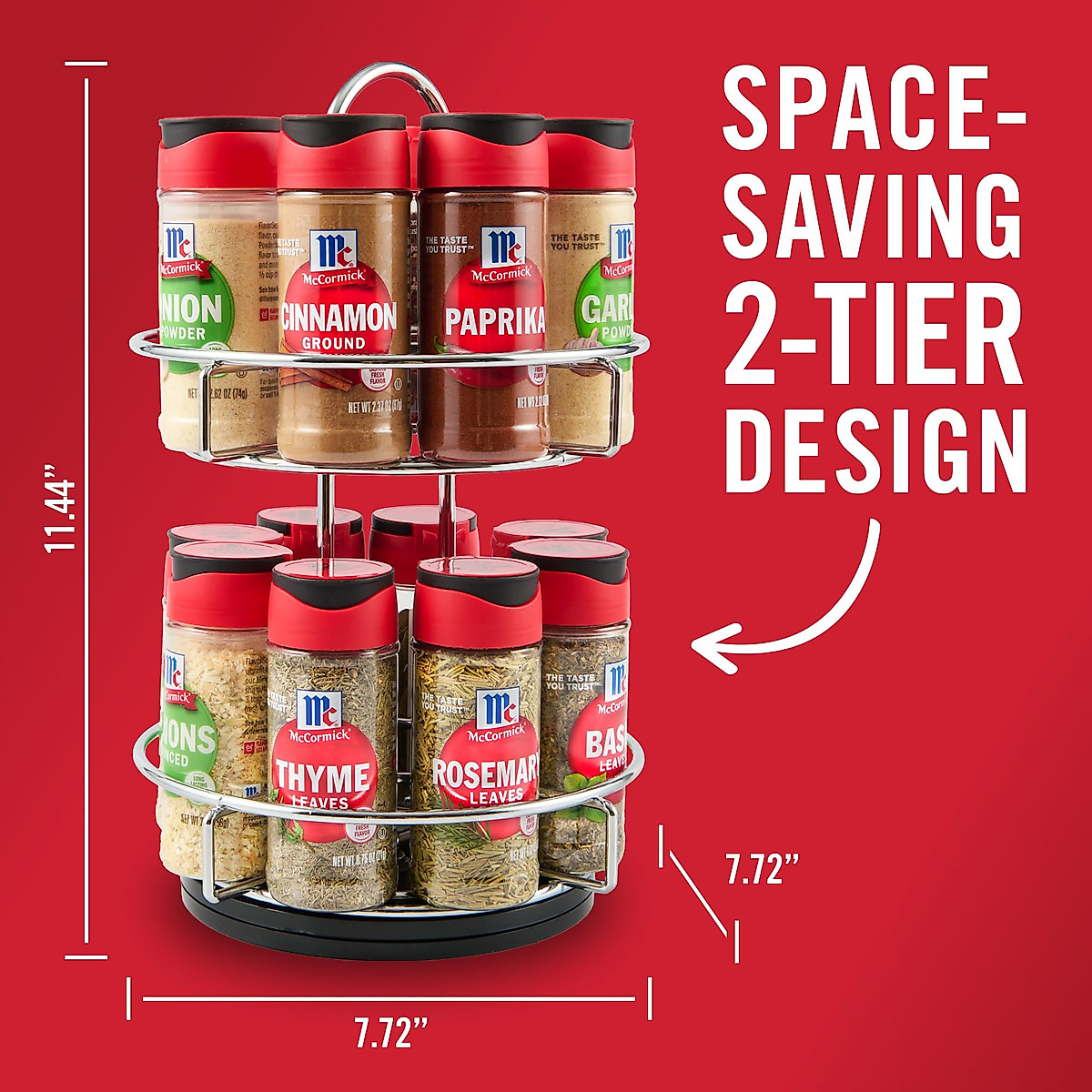 McCormick Two Tier Chrome 16 Piece Spice Rack Organizer with Spices Included, 26.09 oz