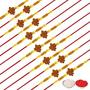 CRAFTONE Set of 12 Ganesha Design Rakhi for Brother, Designer Rakhi Set for Raksha Bandhan, Small Beads Rakhi Thread Bhaiya Bhabhi Sister Rakhi Band for Rakshabandhan with Roli Chawal