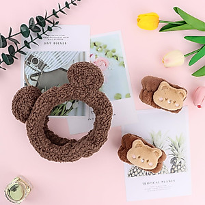 Casoty Bear Ears Headband Spa Headband and Wristband Set, Animal Ear Headband, Cute Ear Headband, Skincare Headbands for Party Cosplay Makeup Washing Face