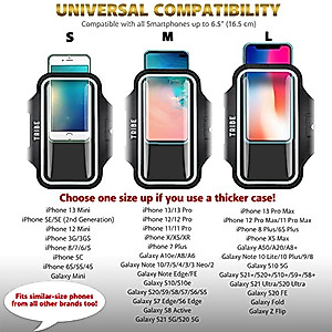 TRIBE Water Resistant Cell Phone Armband Case Running Holder for iPhone Pro Max Plus Mini SE (13/12/11/X/XS/XR/8/7/6/5) Galaxy S Ultra Plus Edge Note (21/20/10/9/8/7/6/5) Adjustable Strap & Key Pocket