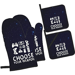 Choose Your Weapon Gamer Oven Mitts and Pot Holders Set of 4 Kitchen Set for Cooking