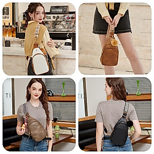 WSRYDJDL Women Small Crossbody PU Leather Chest Bag Sling Bag Satchel Daypack Shoulder backpack for traveling hiking Cycling (Brown W Dlg)