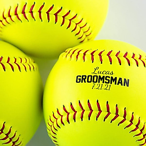 Buffalo Bottle Craft Personalized Yellow Softball, Groomsman Practice Softballs for The Best Man - Official Size- Custom Wedding Softball Proposal Gift Ring Bearer, Officiant