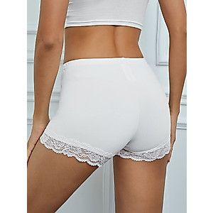 MakeMeChic Women's Lace Biker Shorts Seamless Slip Shorts Undershorts Boyshorts White Tall XS