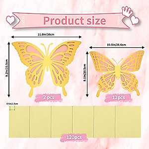 MARFOREVER 14 Pcs Large Butterfly Party Decoration 3D Butterfly Birthday Decorations Butterfly Wall Stickers Decor Big Butterfly Decorations for Birthday Baby Shower Wedding Room Decor (Gold and Pink)