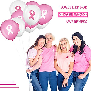 100 Pieces Breast Cancer Awareness Balloons 12 Inch Ribbon Latex Balloons Round Party Balloons Party Supplies for Party Decoration or Arch Decor (Pink, White)