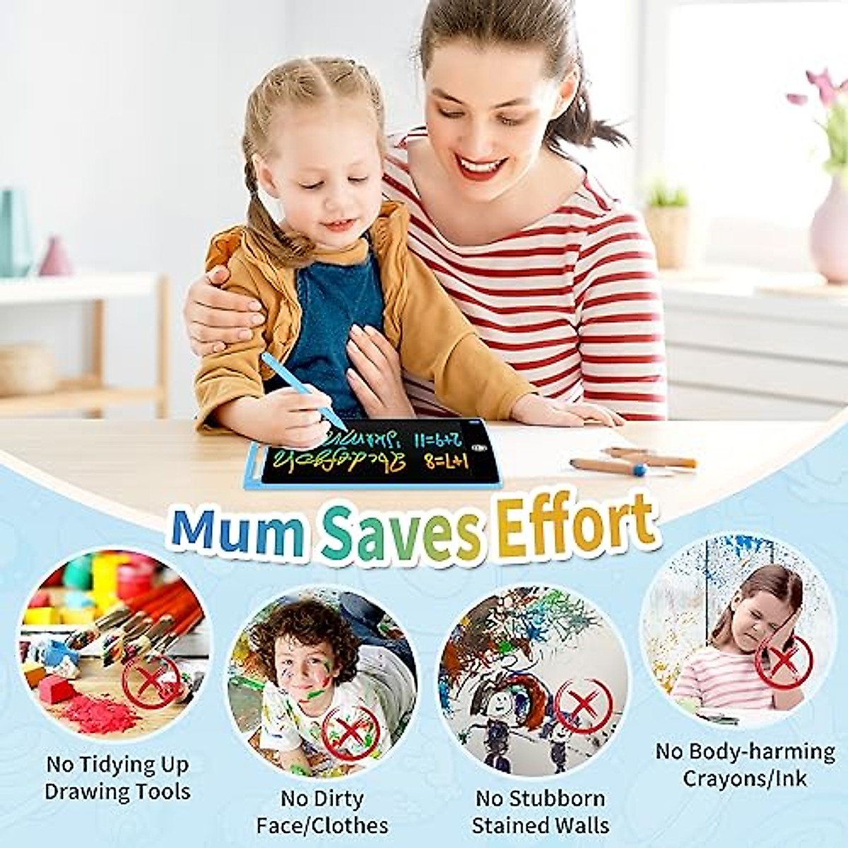 2 Pack LCD Writing Tablet, Electronic Drawing Writing Board, Erasable Drawing Doodle Board, Doodle Pad Toys for Kids Adults Learning & Education, 8.5IN(Blue+Pink)