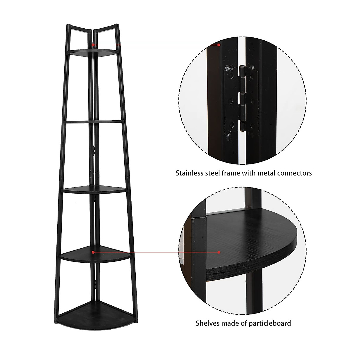 LAZYLAND Corner Shelf 65 Inch Tall Bookcase 5 Tier Corner Bookshelf Corner Ladder Shelf Small Bookshelf Antique Plant Rack Freestanding for Bathroom, Kitchen, Living Room, Bedroom, Home Office