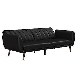 Novogratz Brittany Futon, Convertible Sofa & Couch, Black Faux Leather