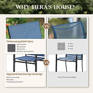 HERA'S HOUSE 5 Pieces Patio Dining Set, Outdoor Table and Chairs Set for 4, 4 x Blue Textilene Dining Chair, 37" Square Metal Dining Table, for Lawn Garden Backyard Deck