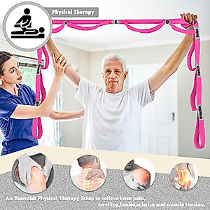 LXLOVESM 2 Pack Stretching Straps Yoga Strap for Physical Therapy,10 Loops Non-Elastic Stretch Bands for Exercise, Pilates, Dance,Gymnastics,with Letters & Inspirational Remarks (Pink+Black)