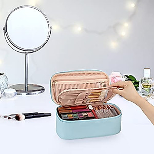 OCHEAL Small Makeup Bag,Portable Cute Travel Makeup Bag Pouch for Women Girls Makeup Brush Organizer Cosmetics Bags with Compartment-Lake Blue