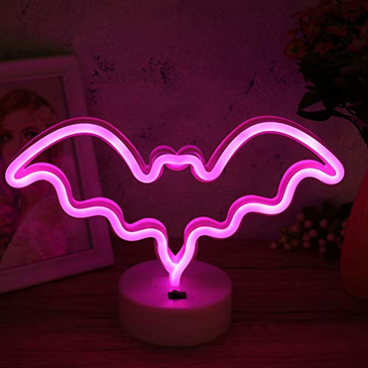 OSALADI 2pcs Halloween Neon Signs Light Ghost Bat Festival Decorative Bedside Lamp LED Table Neon Light for Bedroom Nursery Without Battery (White)