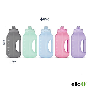 Ello Hydra Half Gallon Jug with Time Marker & Handle for All Day Hydration & Silicone Straw with Locking, Leak Proof Lid BPA Free, Yucca, 64oz