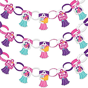 Big Dot of Happiness Roar Dinosaur Girl - 90 Chain Links and 30 Paper Tassels Decoration Kit - Dino Mite Trex Baby Shower or Birthday Party Paper Chains Garland - 21 feet